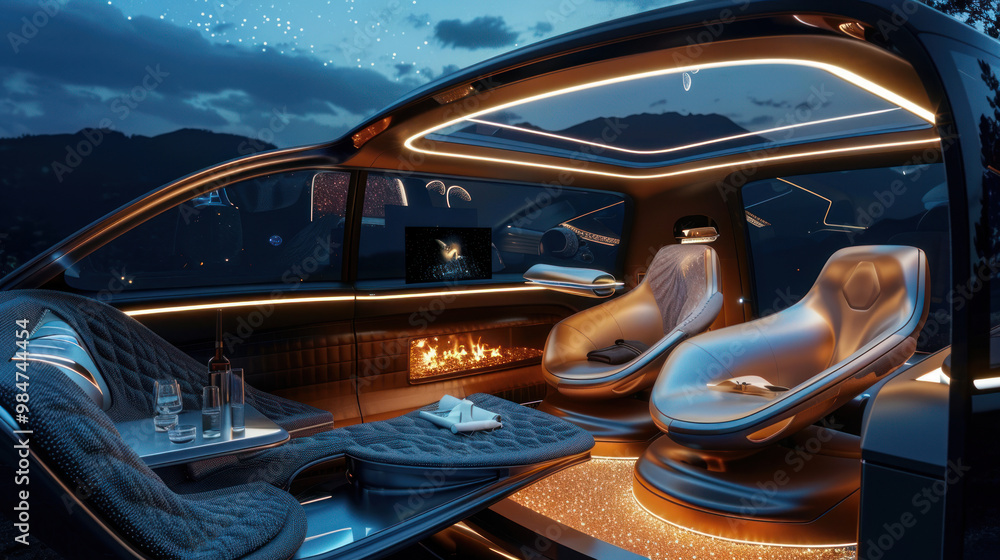 A luxury car that drives itself, with an interior that resembles a high ...