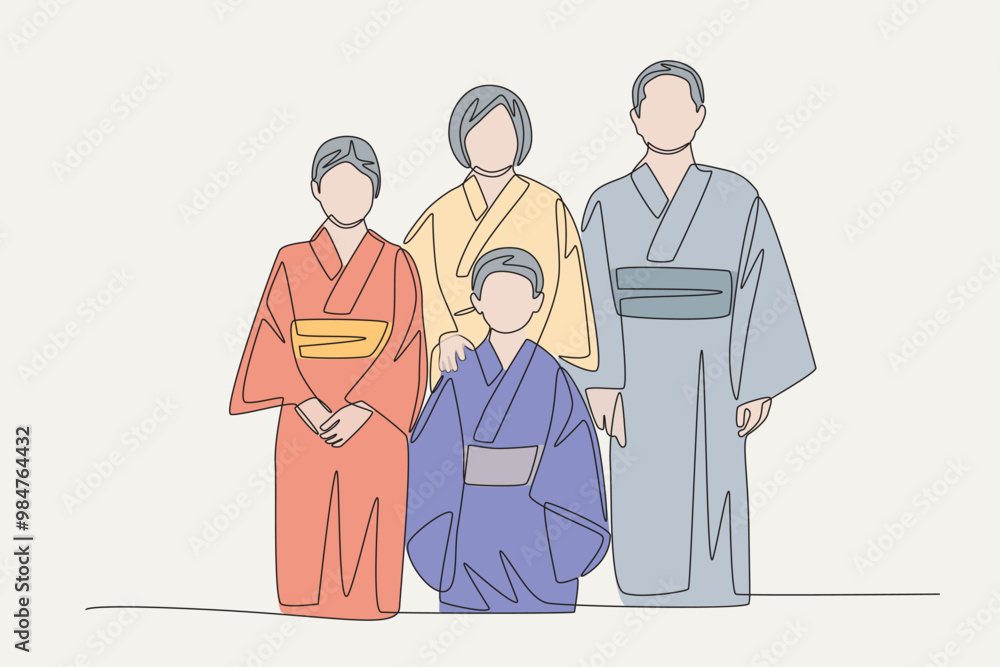 Colored japanese family wearing traditional clothes. Families in japan ...