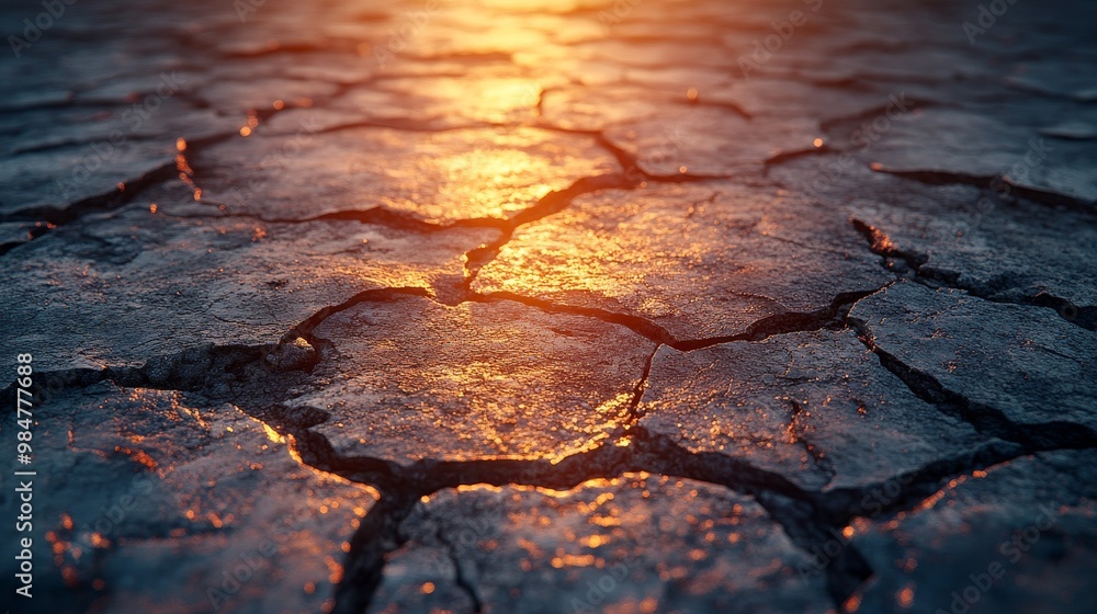 Heat rising from cracked pavement in an urban heat island, visualizing ...