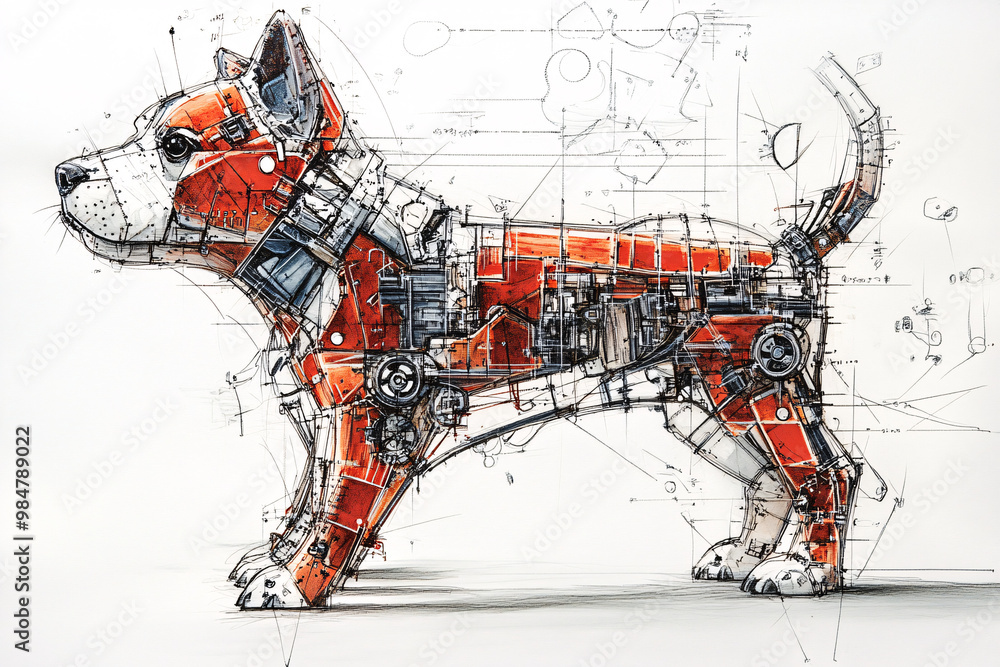 Mechanical cybernetic dog design blending organic anatomy with ...