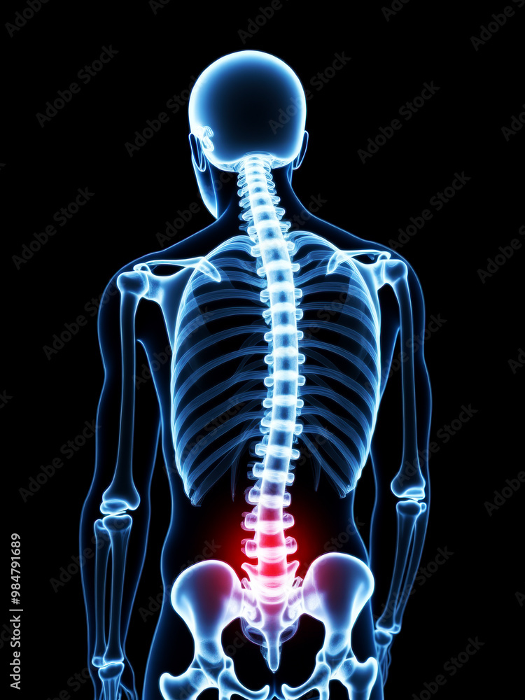 Lumbar Spine X-ray Showing Back Pain and Spinal Issues on Black ...