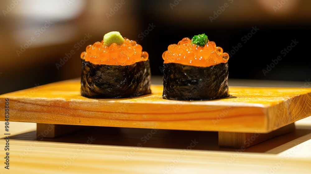 A detailed shot of a premium omakase dish featuring uni (sea urchin ...