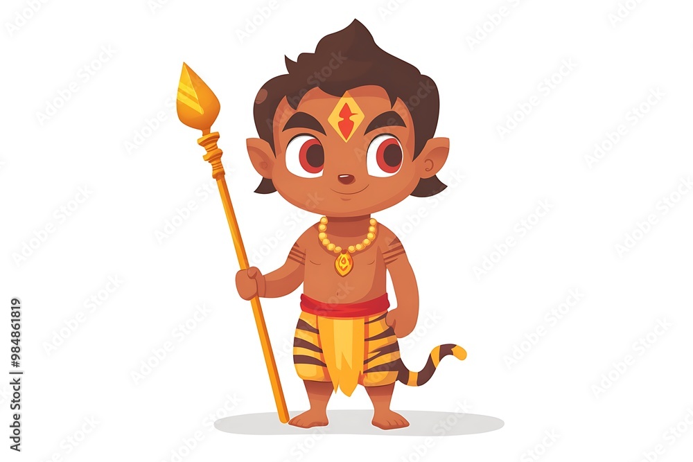 Cute cartoon illustration of Hanuman, the Hindu god of strength and ...