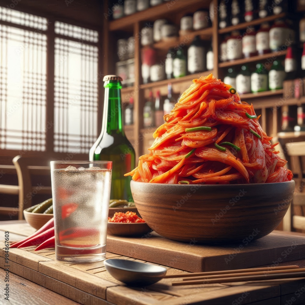 A richly detailed image of a large bowl of spicy Korean kimchi, served ...