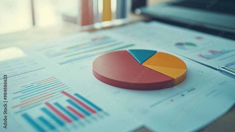 A visual display of a pie chart alongside a line graph, showing ...