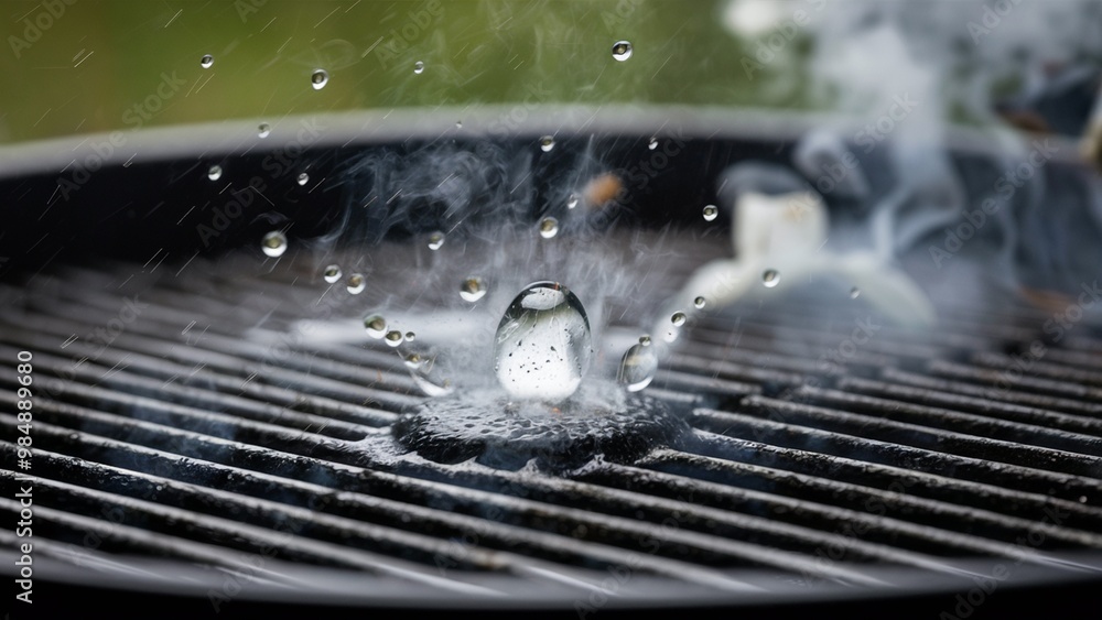 Raindrop Impact on a Hot Grill Creating Steam Burst Stock Photo | Adobe ...