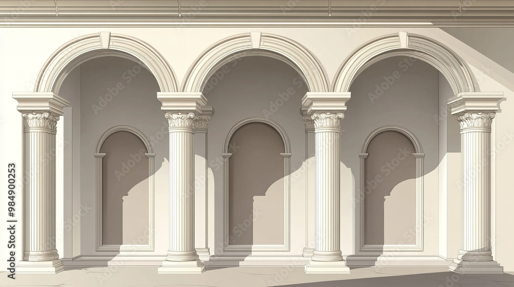 Vector graphic of an antique colonnade with Ionic columns and three ...