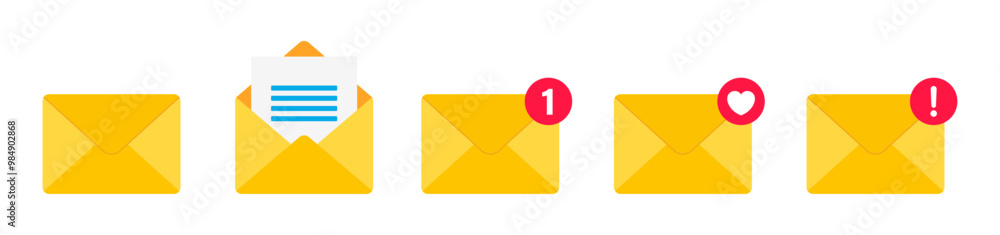 Incoming message icon set. Notification, message or email vector icon ...