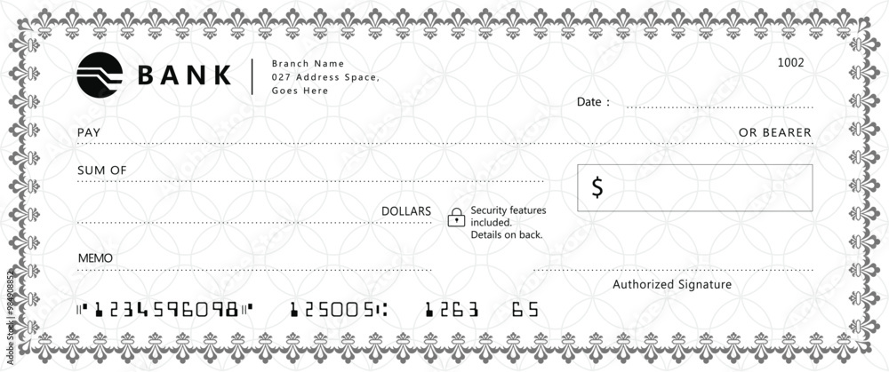 Bank check, vector blank money cheque, checkbook template with ...