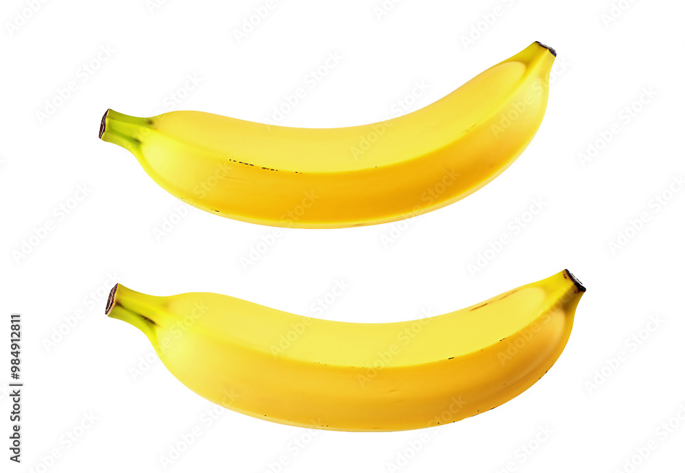 Two ripe bananas showcase their vibrant yellow color and smooth curves ...