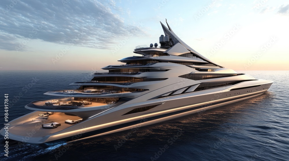 The sleek, ultra-contemporary superyacht features multiple terraces and ...