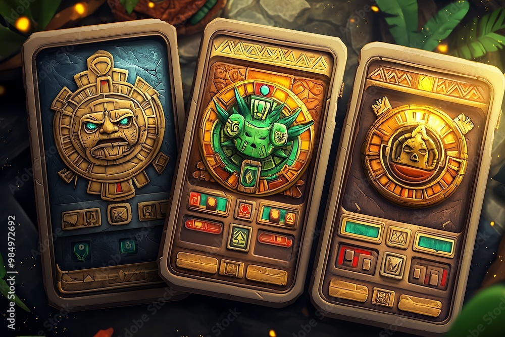 Aztec Ancient Gold Symbol Phone Theme Game App UI Design Icons Stock ...