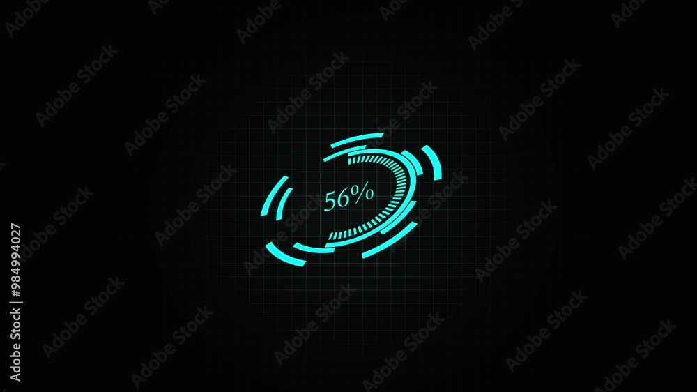 glowing loading bar circle animation number countdown 0-100 percent on ...