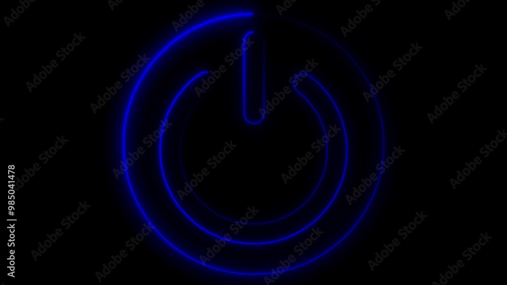 Neon glowing power button icon animated on a black background ,The ...