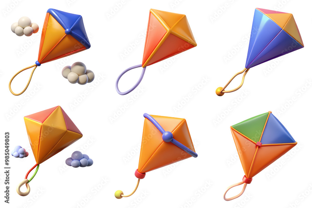 PNG kite 3d collection, in cartoon style minimal on transparent, white ...