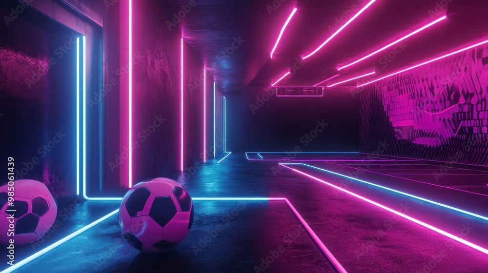Football sports theme with futuristic room neon line lights advertising ...
