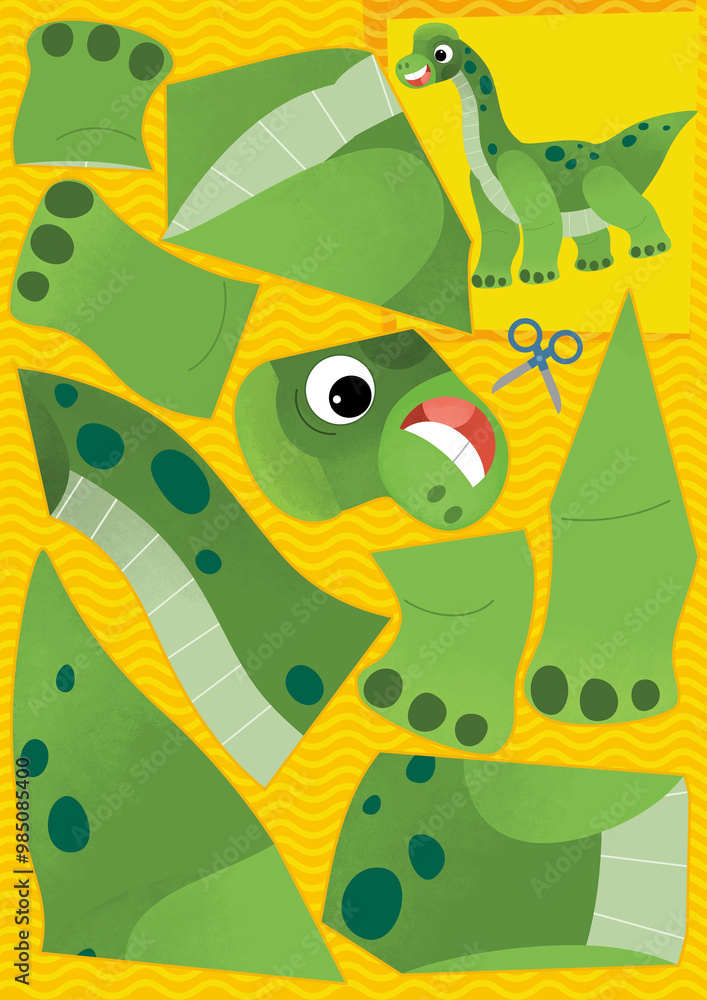 cartoon scene with character puzzle cutout educational exercise manual ...