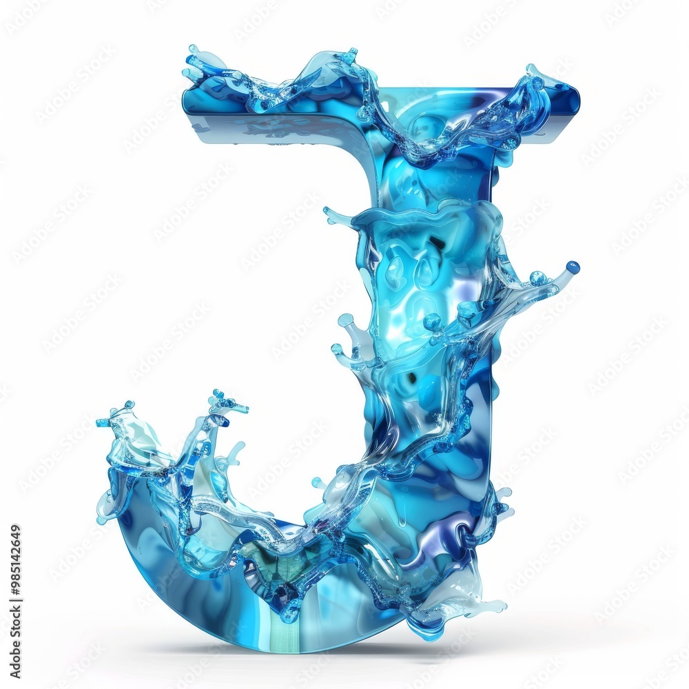 Water alphabet, realistic letters water, water font letter J Stock ...