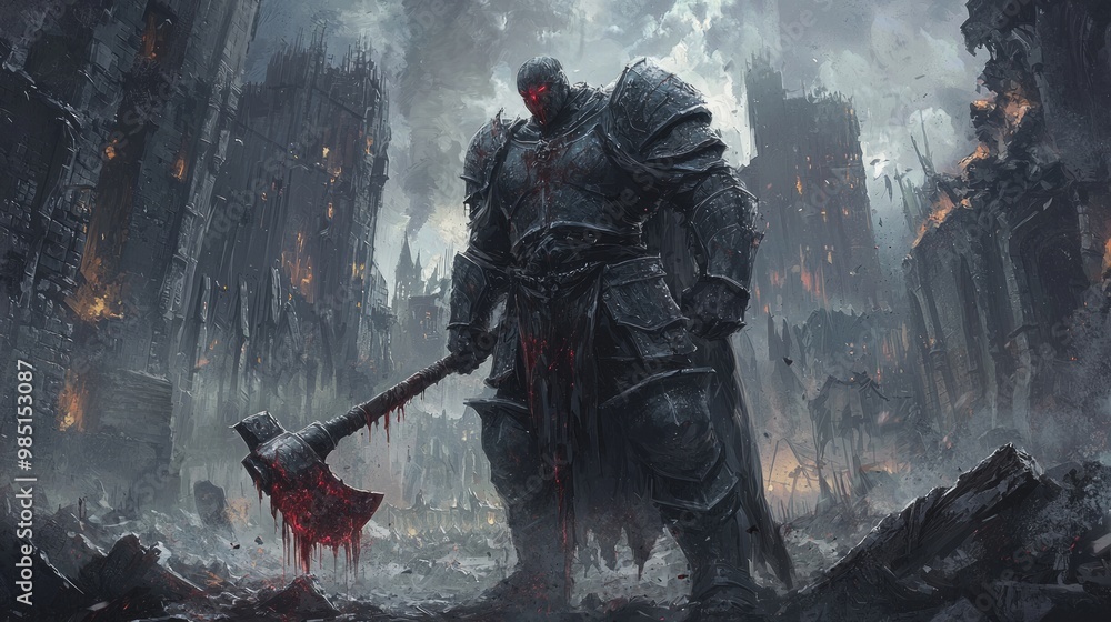 Malevolent Warlord - Dark Fantasy Villain in Jagged Armor Amidst ...