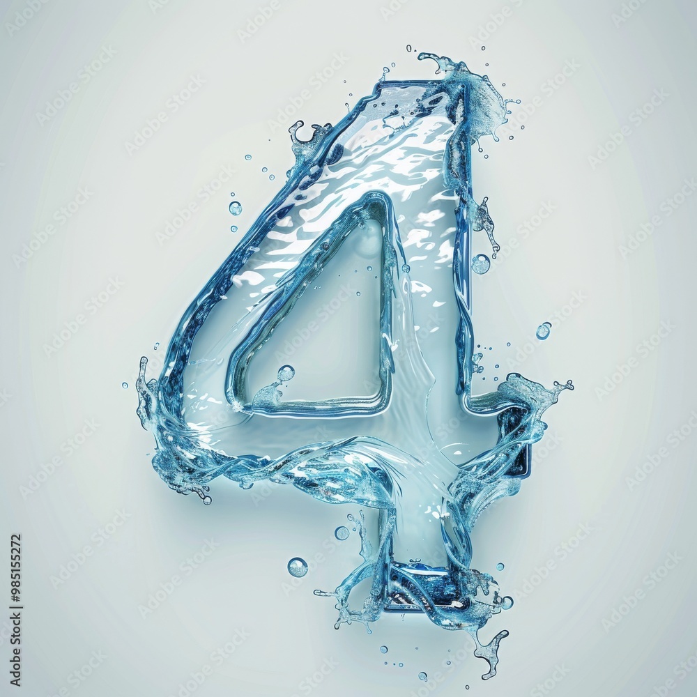 Water alphabet, realistic numbers water, water font number 4 Stock ...