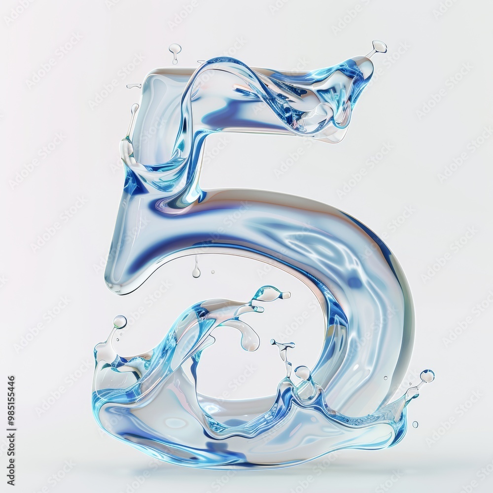 Water alphabet, realistic numbers water, water font number 5 Stock ...