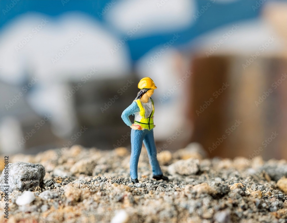 miniature workers digging the ground at a construction site, reflecting ...