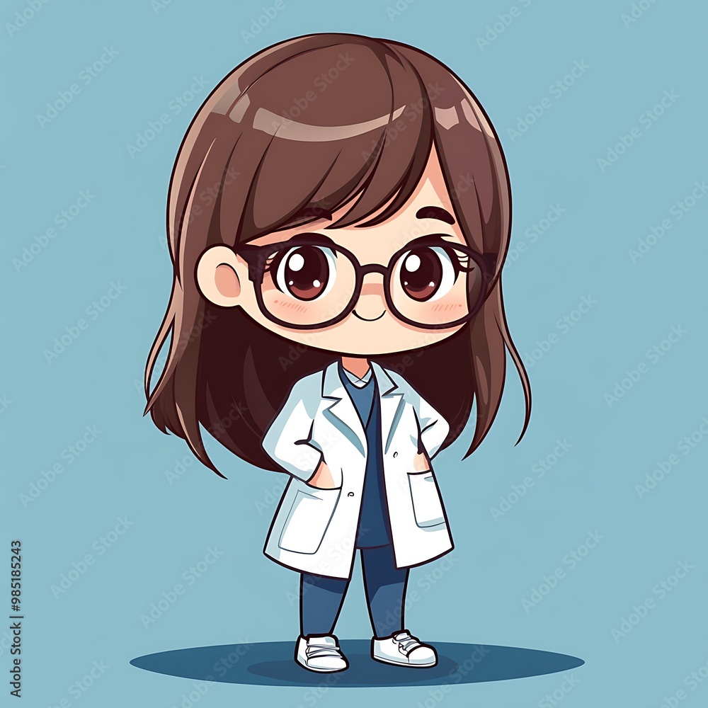 Cute chibi doctor cartoon character with glasses and lab coat ...