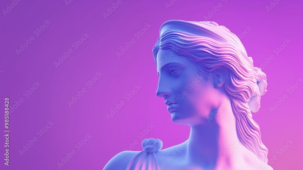 Aphrodite goddess statue stands majestically over rich purple ...