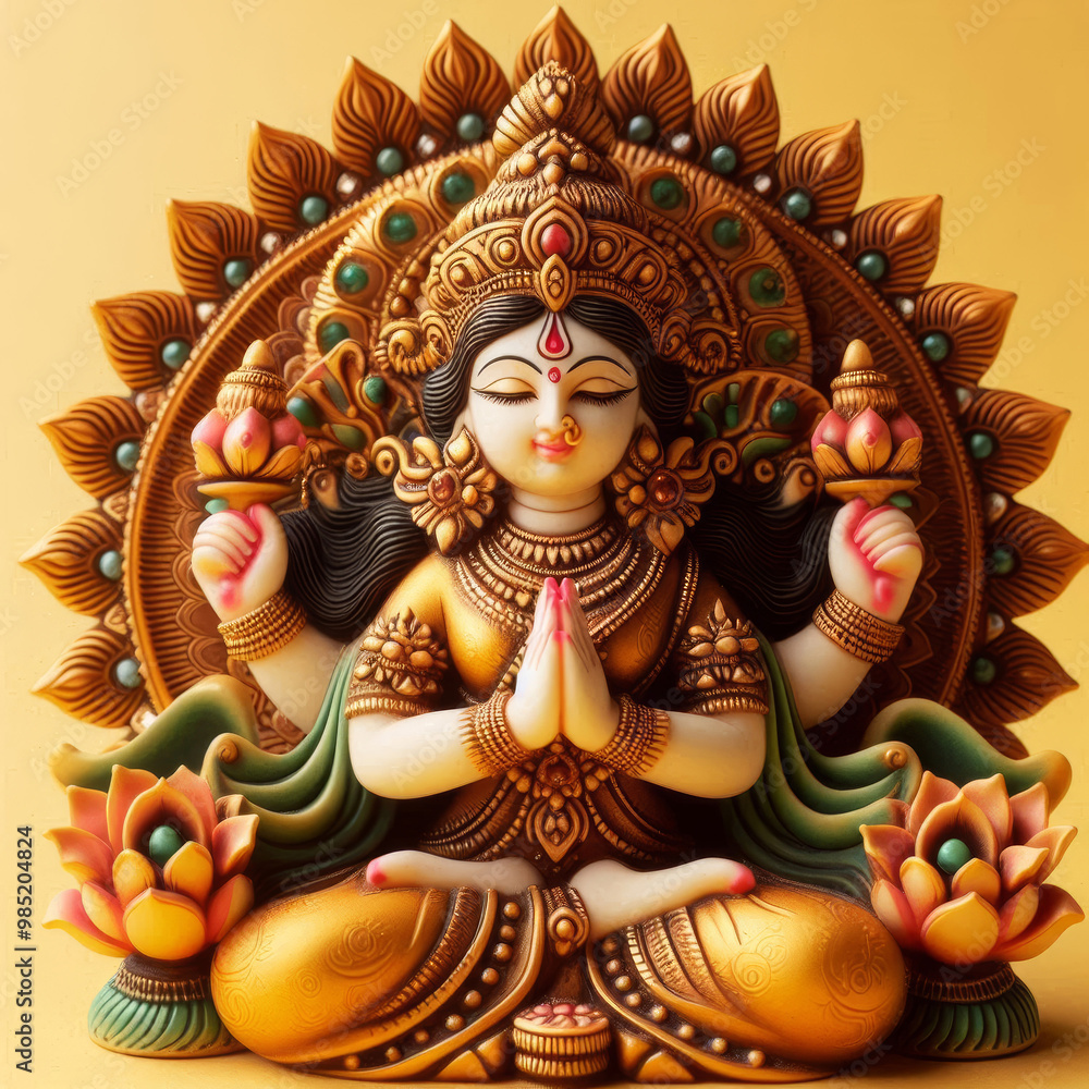 Closeup of Hindu goddess Lakshmi statue. Hinduism religion and Indian ...