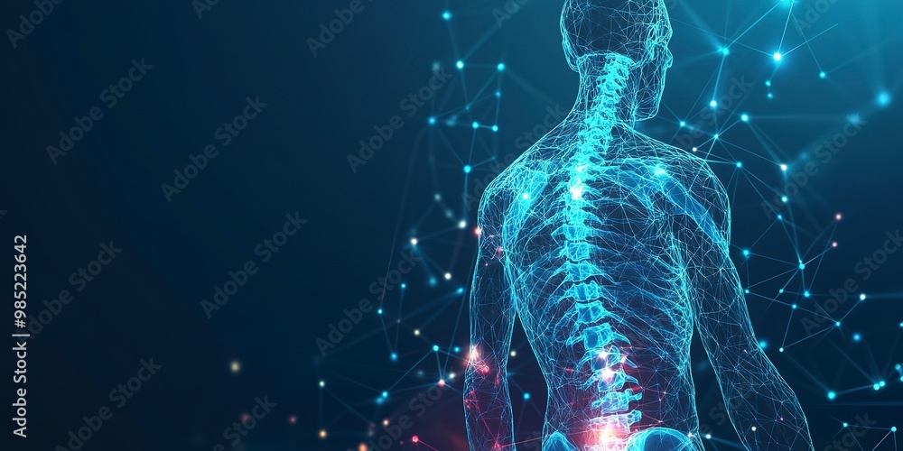 Anatomical, biological wireframe landing page template. 3d spine ...