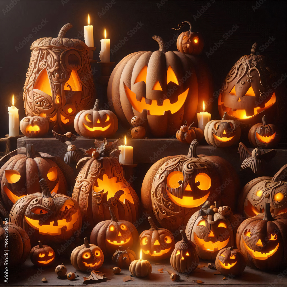 Calabazas decoradas y adornadas para Halloween, acabado artesanal ...