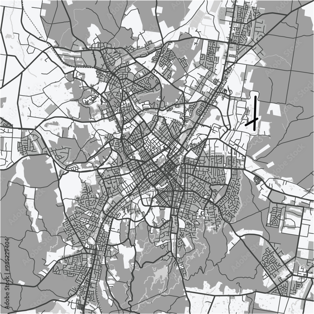 Map of Bendigo in Australia in grayscale. Contains layered vector with ...