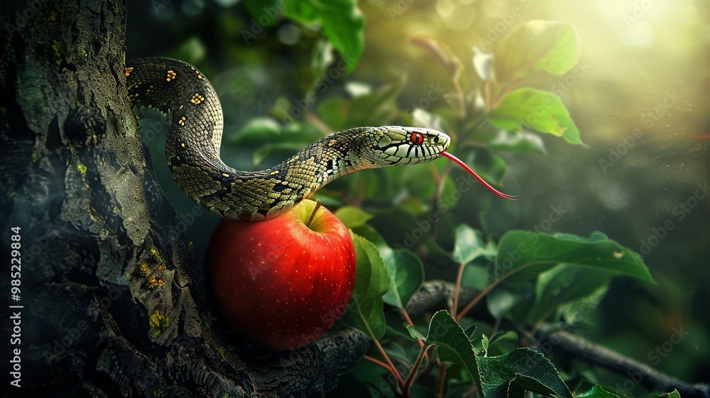 Symbolic Representation of Original Sin: Snake in an Apple Tree with a ...