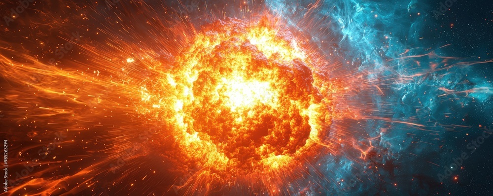 Splitting process of a nuclear fission reaction, atomic particles ...