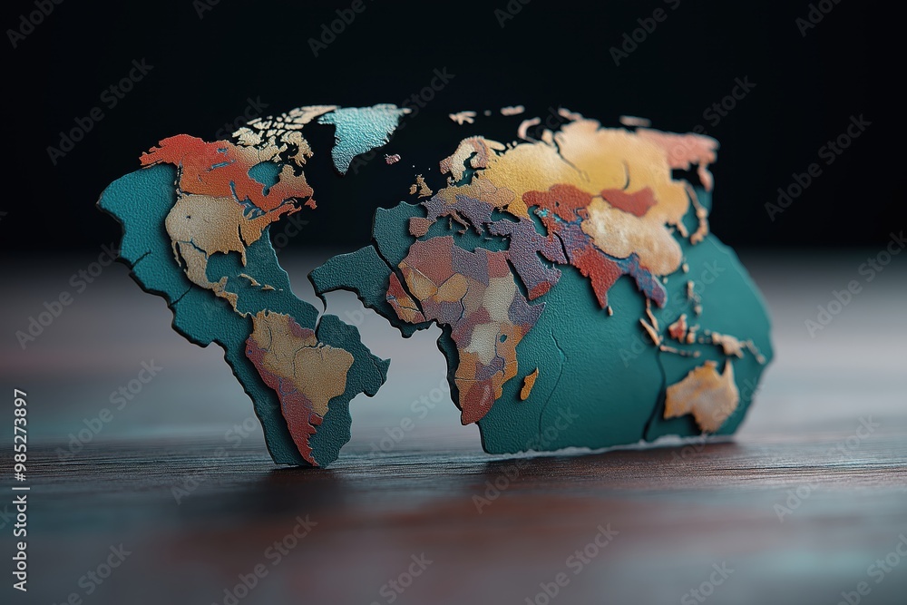 Colorful abstract interpretation of the world map showing continents ...