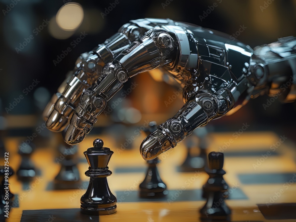 Futuristic Robot's Hand Strategically Moving a Pawn in Chess ...