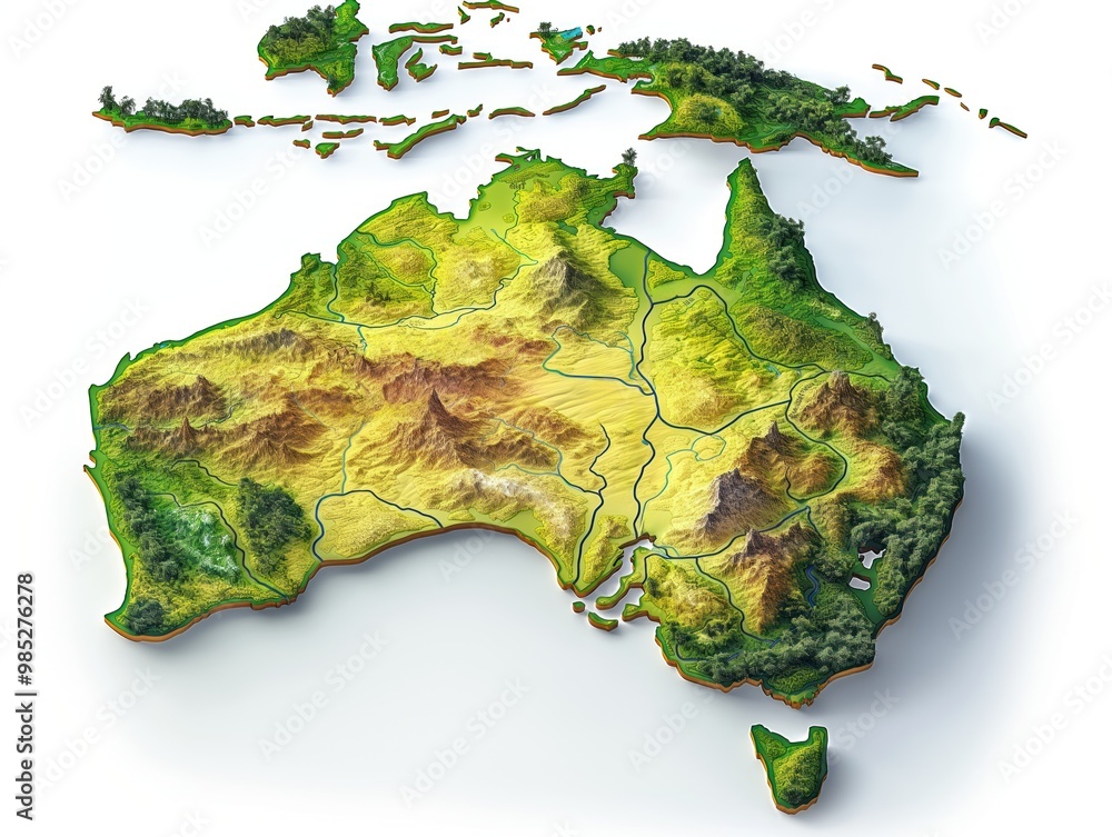 3D rendered map of Australia isolated on white background. Country ...