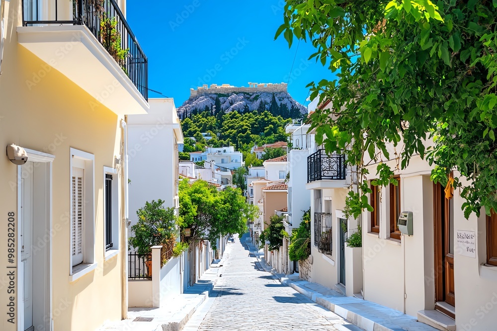 Plaka District, Athens, with narrow streets filled with traditional ...