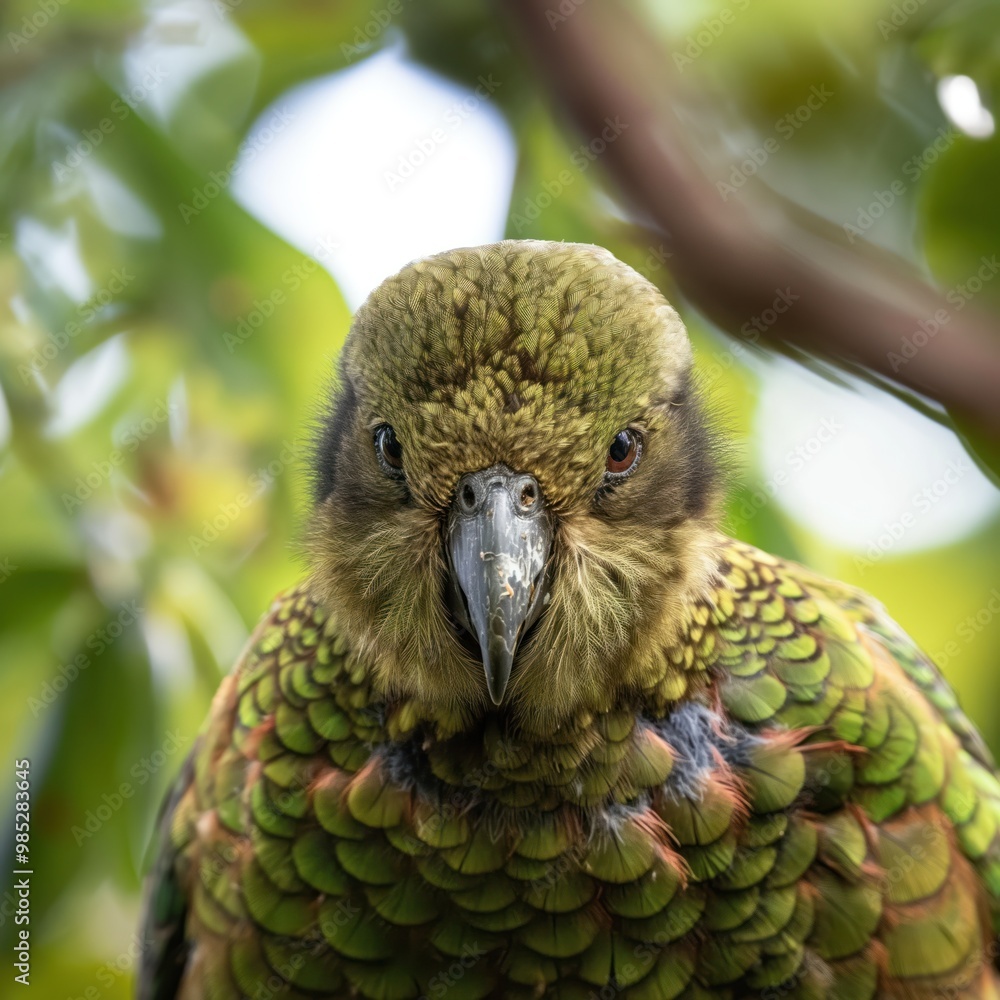 Rare kakapo bird, also known as owl parrot, with distinctive beak ...