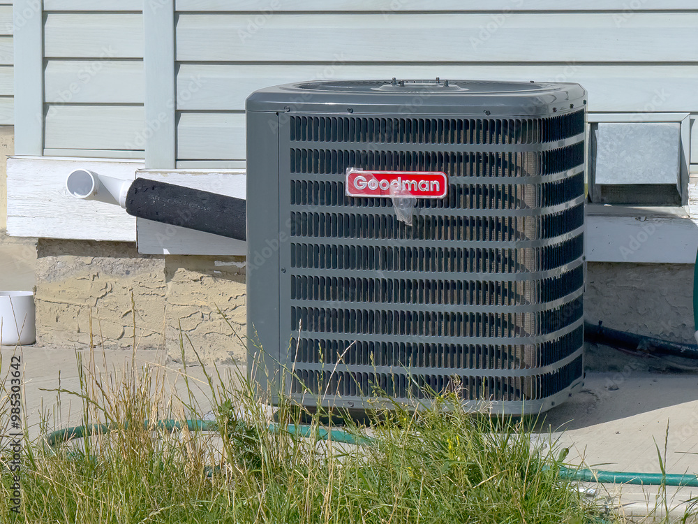 Calgary, AB, Canada. Sep 19, 2024. A Goodman brand air conditioning ...