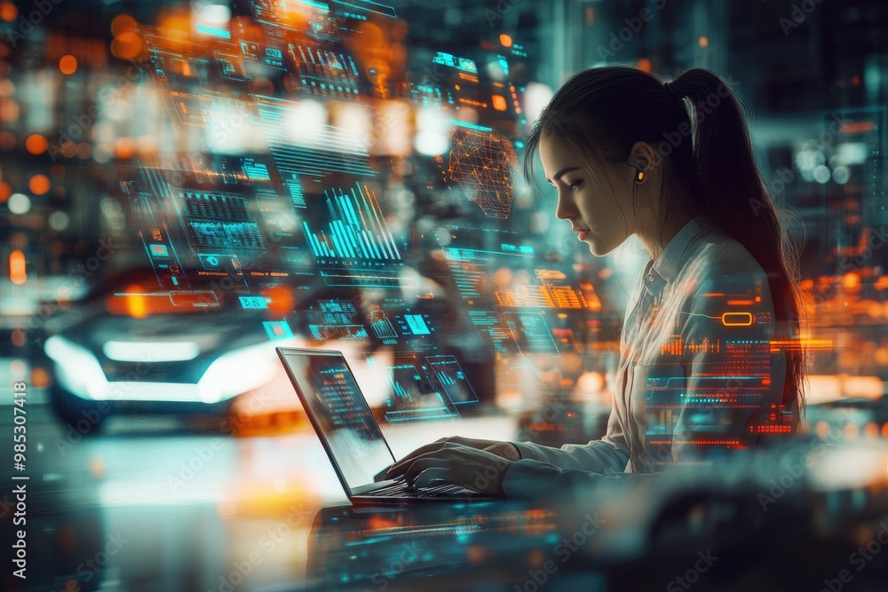 Very realistic and photographic photo of a young professional marketer ...