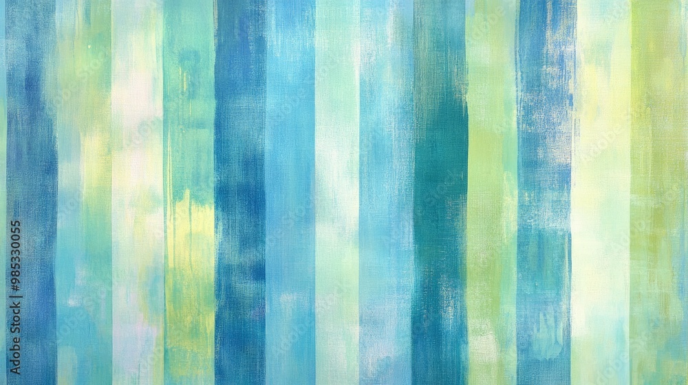 Abstract painting featuring blue and green pastel striped patterns ...