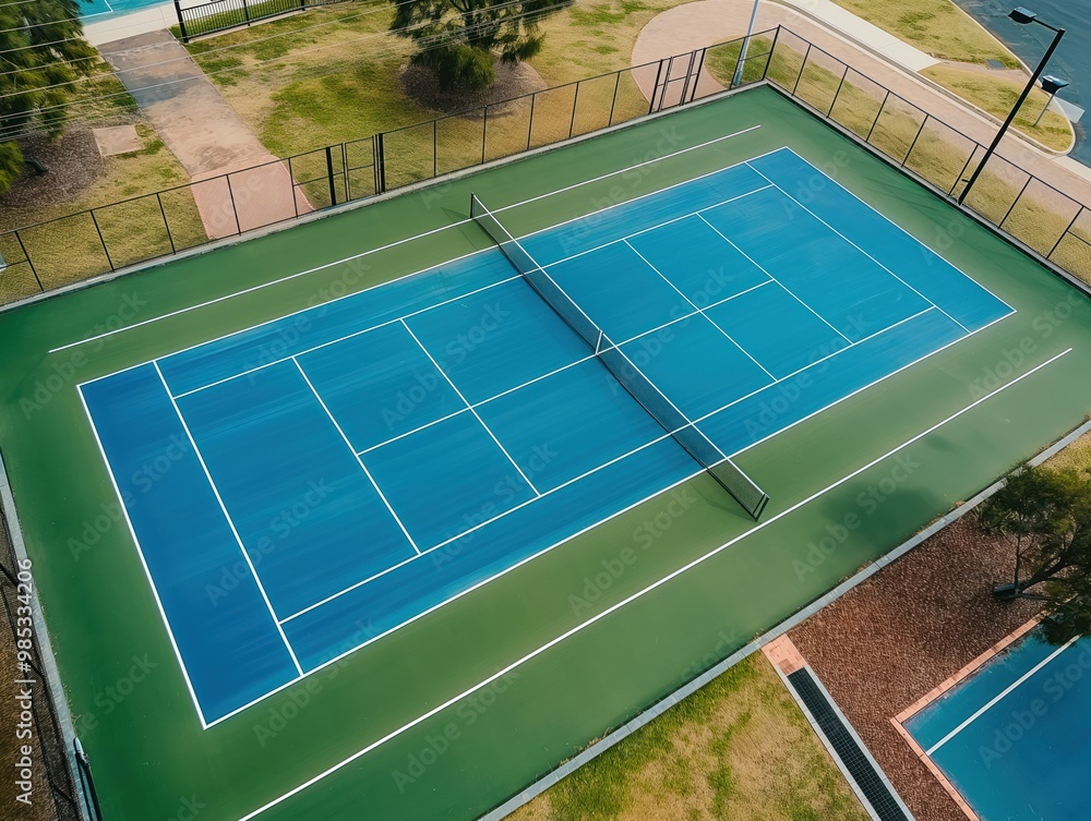 Aerial top view of Pickleball court in Vasse, Western Australia. Lush ...