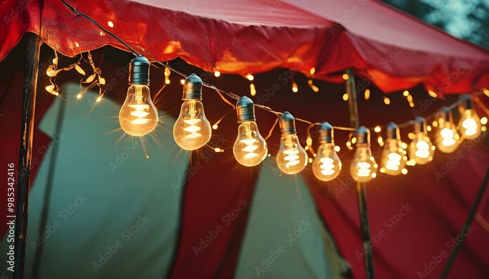 Vintage red marquee with glowing light bulbs in a semi-circle design ...