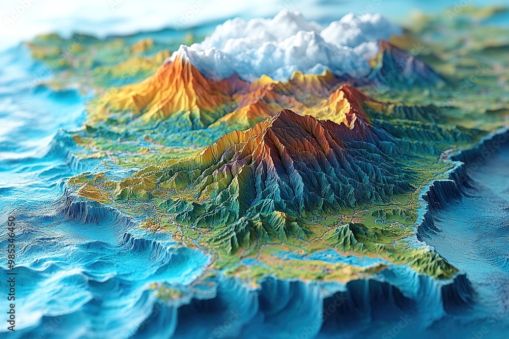 Aerial Perspective Map of the Republic with Vibrant Colors and Vivid ...