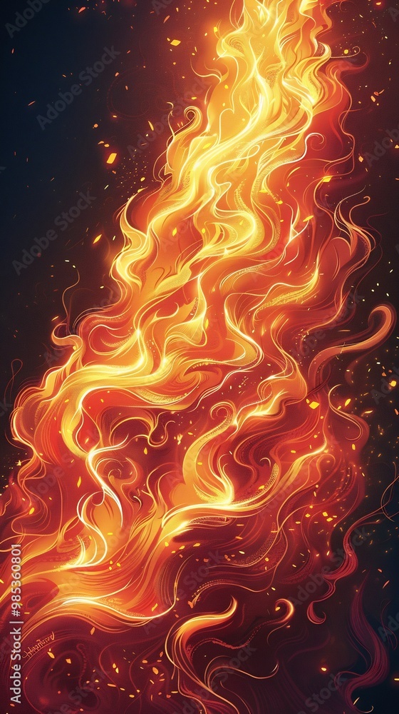 Fire drawing with flames rising sketched in dynamic swirling shapes ...