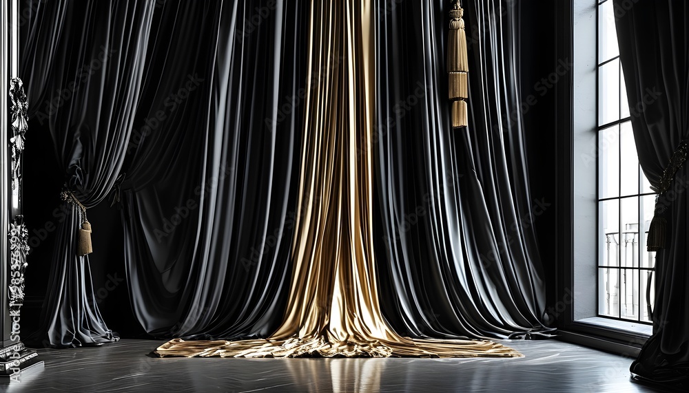 Elegant black drapes create a dramatic atmosphere for a classic funeral ...