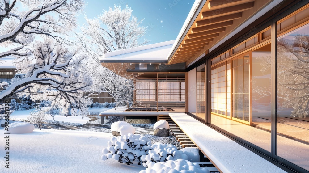 An onsen ryokan or a traditional modern Japanese house, with a Japanese ...