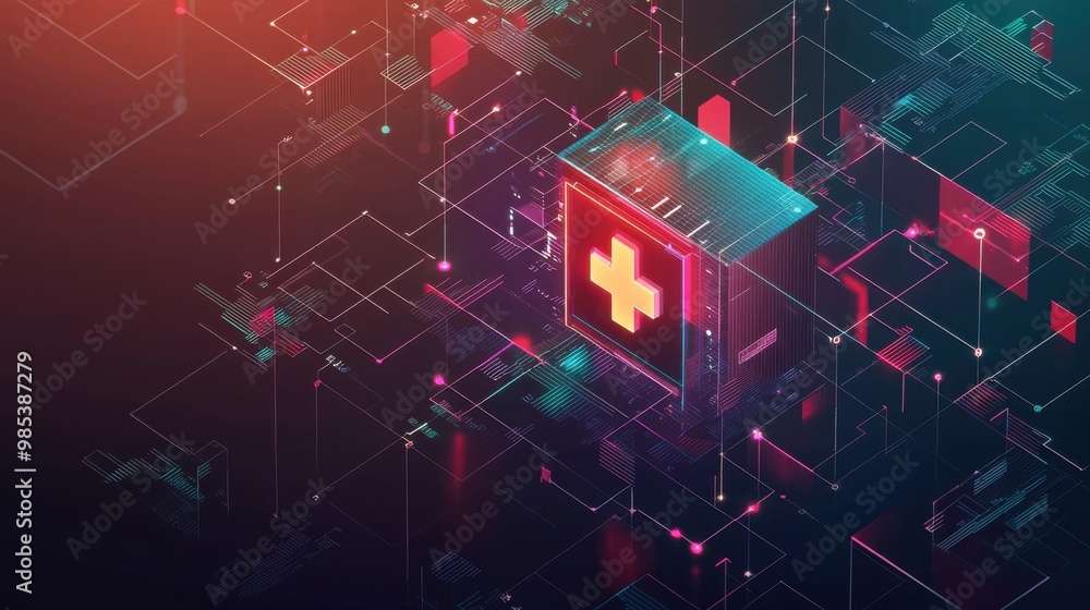 Health data visualization in 3D form, floating above a dark gradient ...