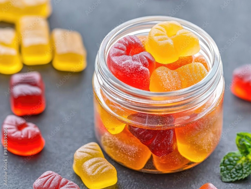 Colorful gummy candies in a jar, perfect for adding a sweet touch to ...